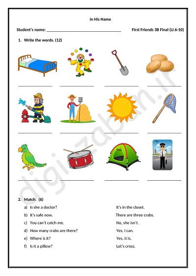 نمونه سوال First Friends 3 | امتحان فرست فرندز 3 + جواب